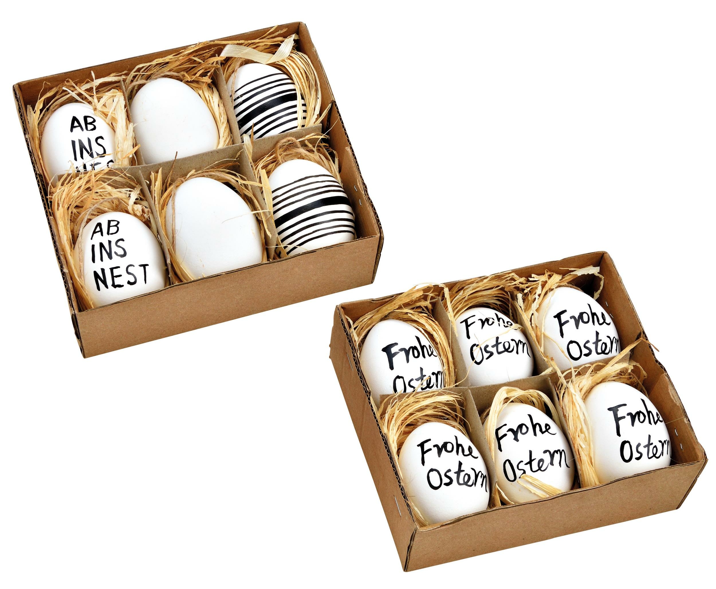 12er Set Deko Ostereier - ECHTE EIER - Schwarz Weiß - Hänger Oste, 11,99